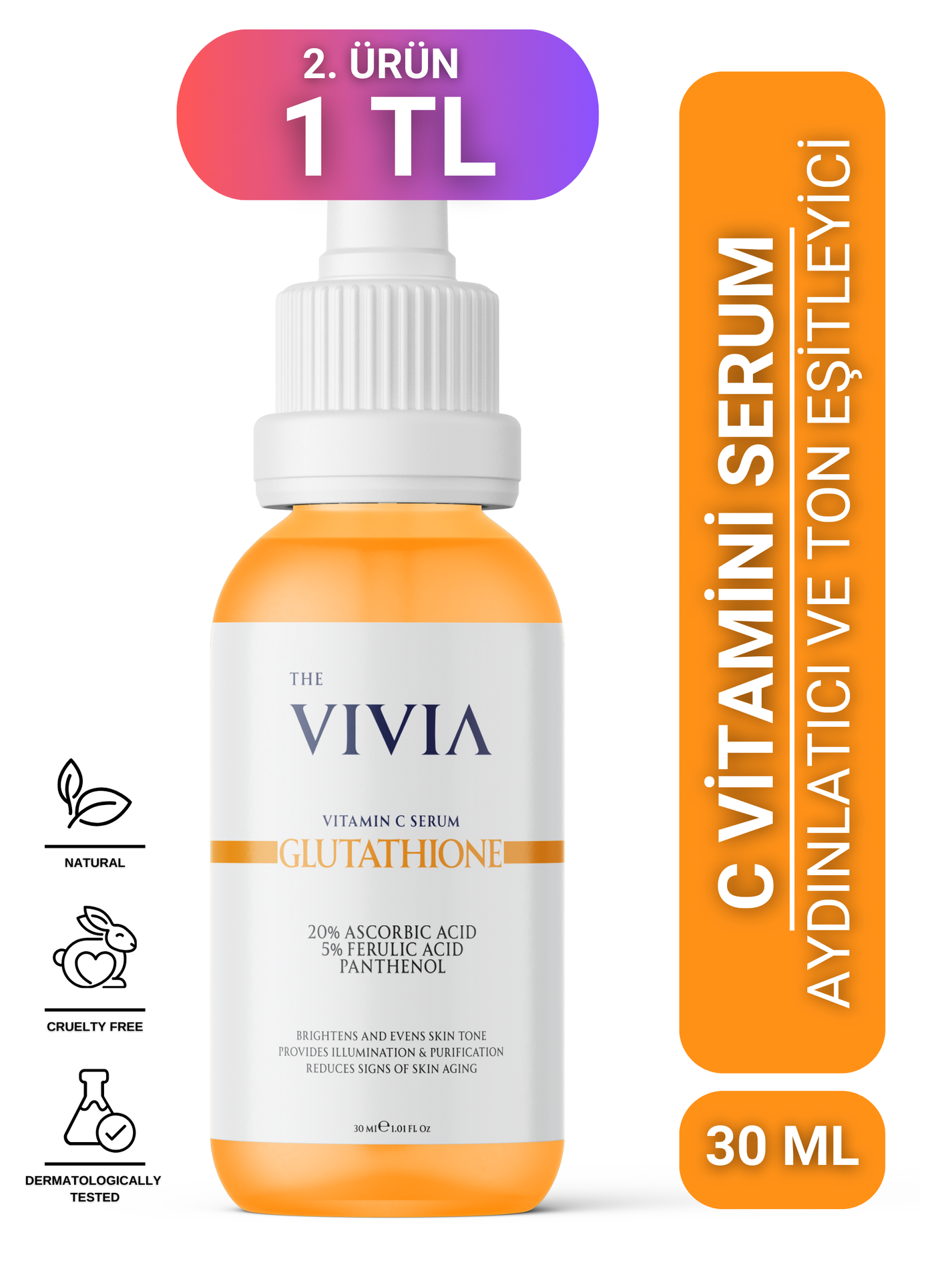 The Vivia Leke Karşıtı Aydınlatıcı C Vitamini Serum Glutatyon, %20 Ask